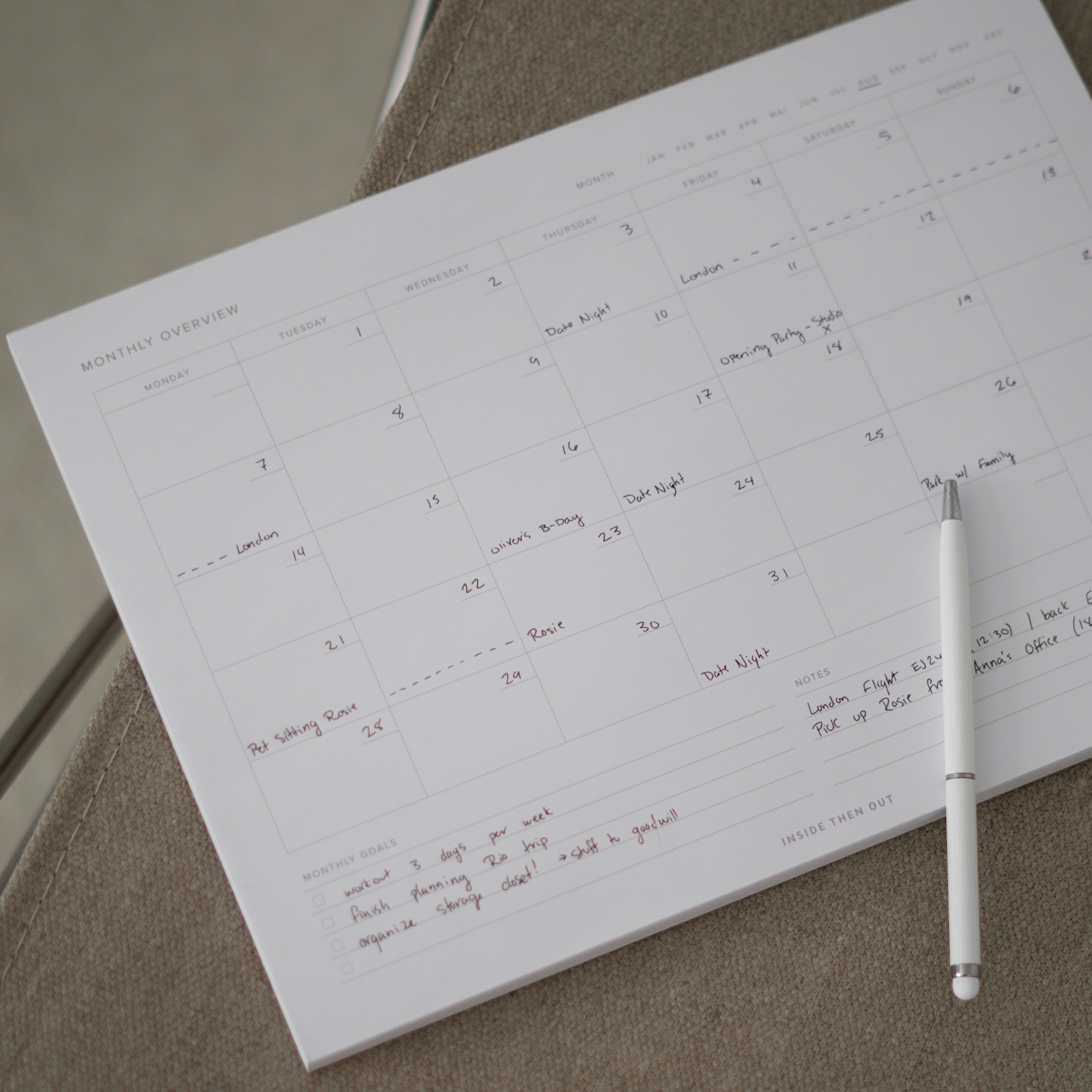 Monthly Overview Notepad – Inside Then Out